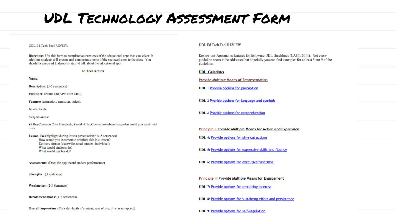 UDL Technology Assessment Form - Washington CEEDAR